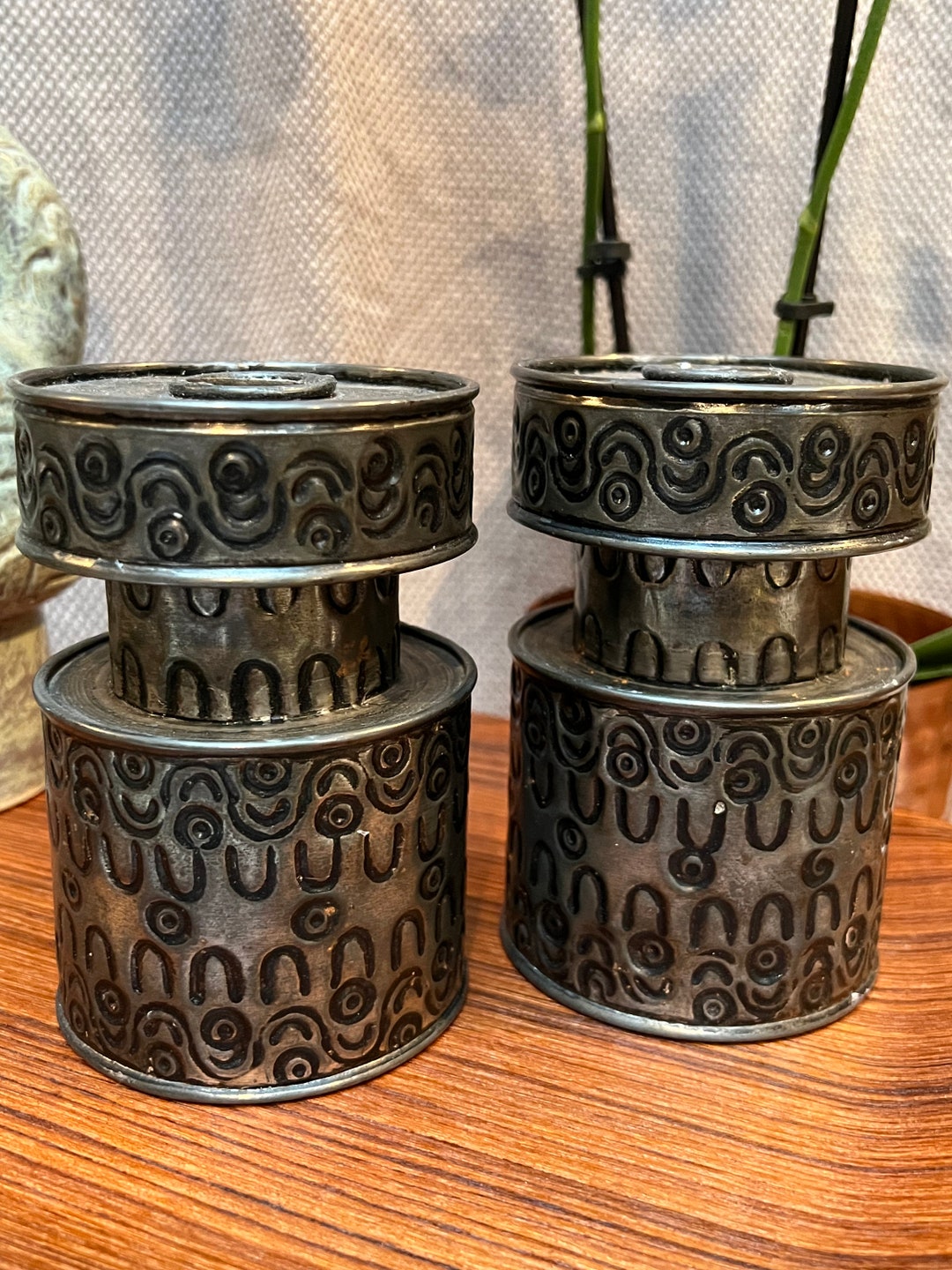 Vintage MCM Brutalist Candle Holders, Attributed To, Gene Byron, Mid ...