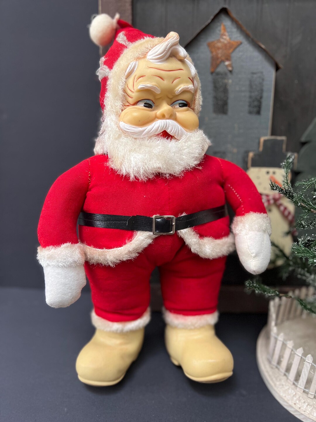 Vintage Rushton Rubber Face Santa, Made in Japan, Vintage Plush Santa ...