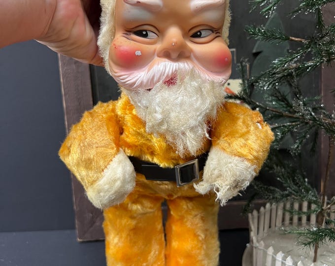RARE Vintage Rushton Rubber Face Santa, Made in Japan, Golden Plush ...