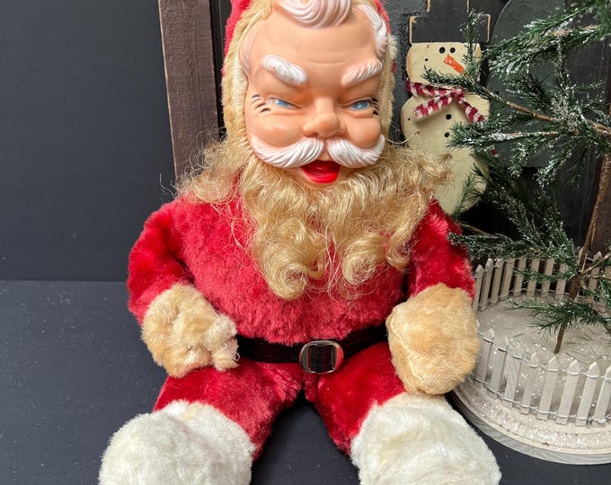 Vintage Rushton Rubber Face Santa, Made in Japan, Vintage Plush Santa ...