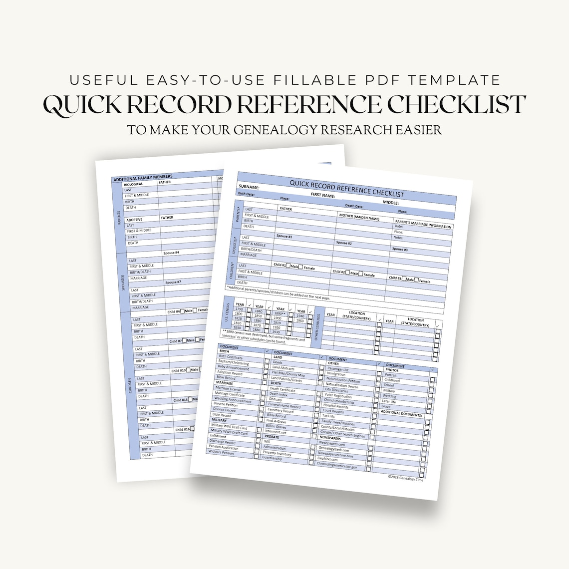Useful Genealogy Checklist Fillable US Letter-sized Printable to Make ...
