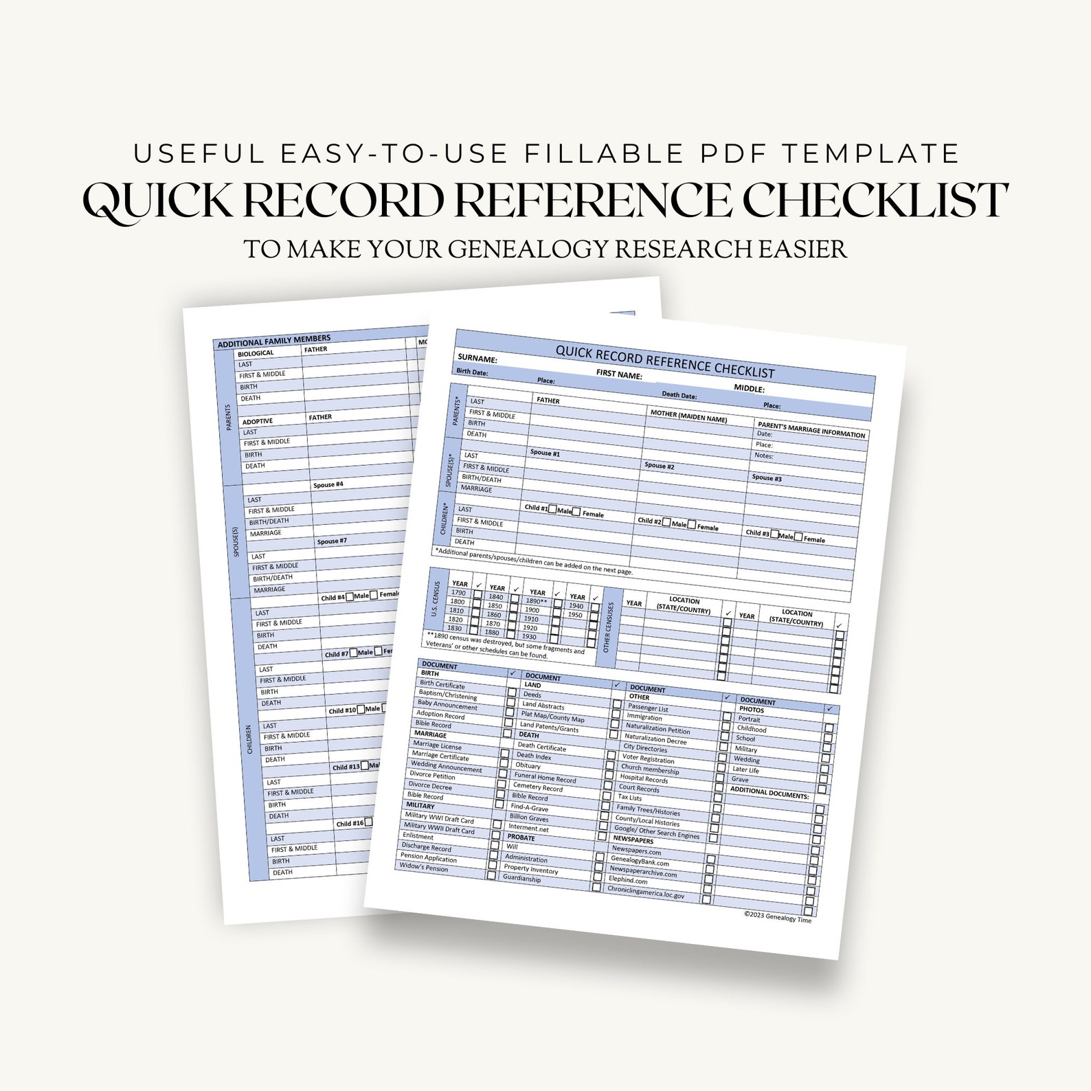 Useful Genealogy Checklist Fillable US Letter-sized Printable to Make ...