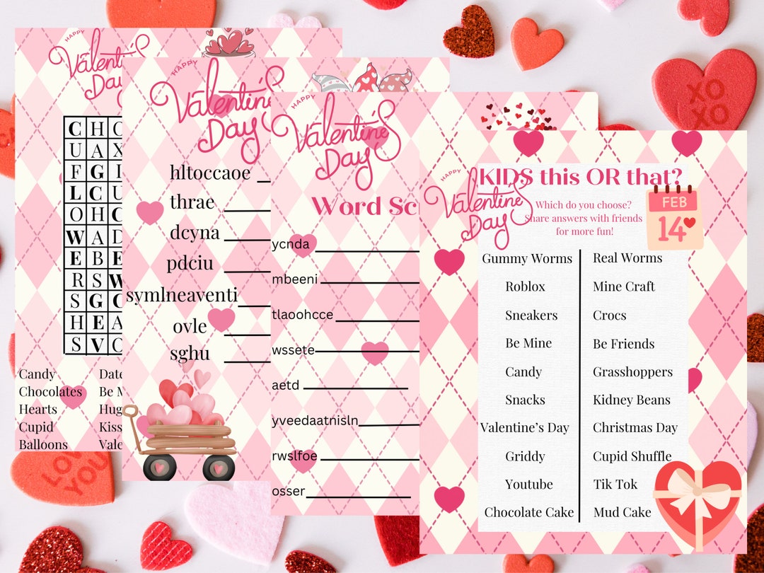 Valentines Day Printable Game Bundle, Valentines Day Word Search ...