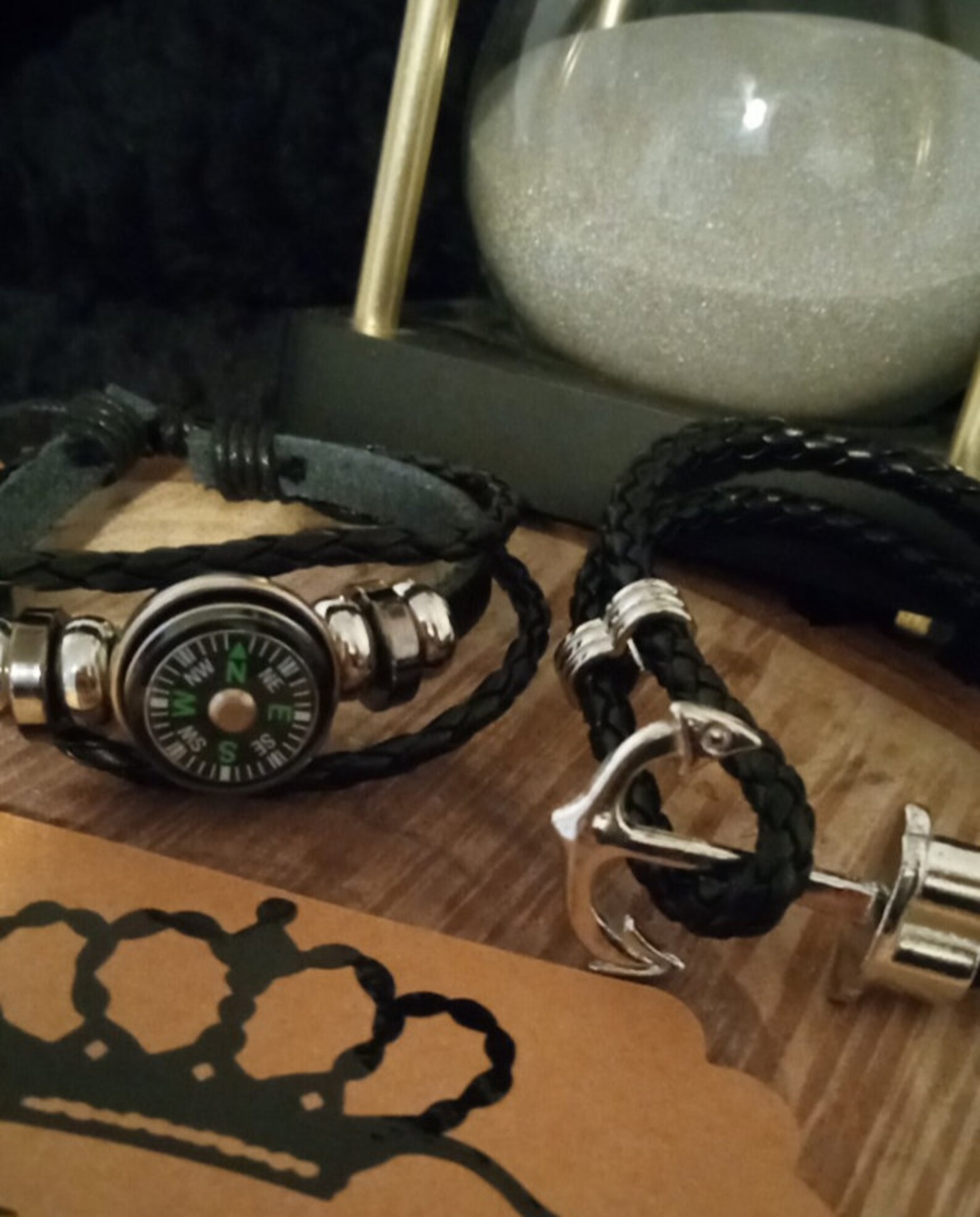 Compass & Anchor Bracelets. PU Leather Braided. Couples Jewelry, Gift ...