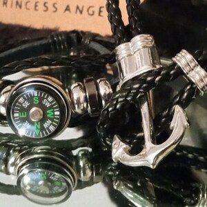 Compass & Anchor Bracelets. PU Leather Braided. Couples Jewelry, Gift ...