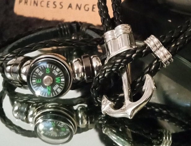 Compass & Anchor Bracelets. PU Leather Braided. Couples Jewelry, Gift ...
