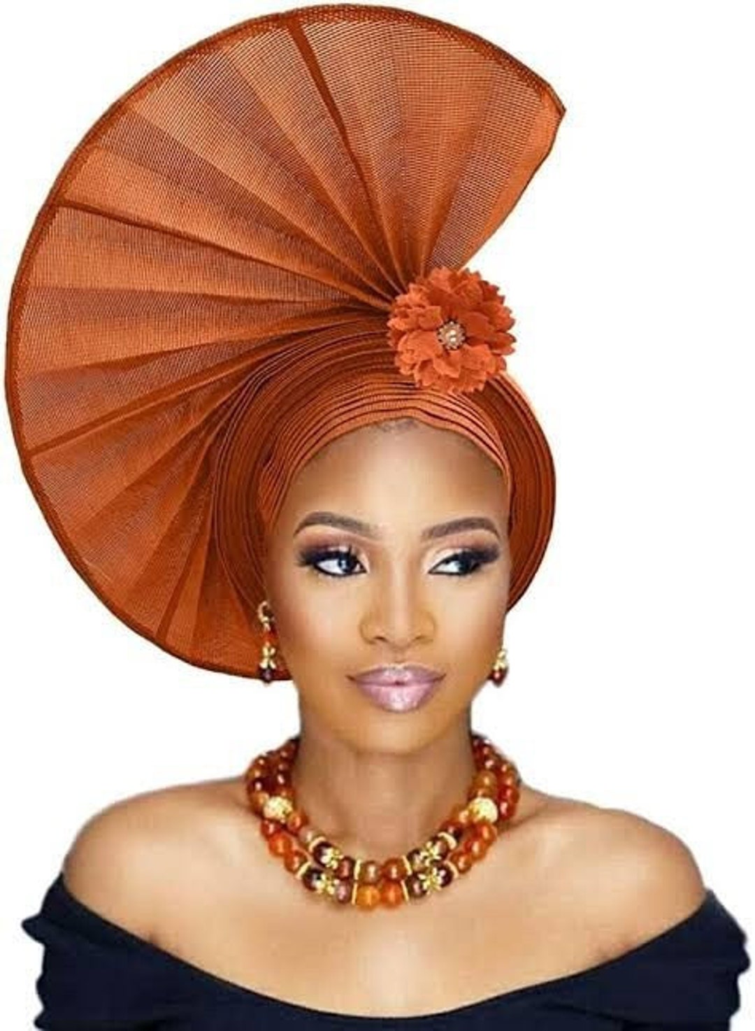 Africa Party Burnt Orange Nigeria Gele Headtie Hat Aso-oke - Etsy