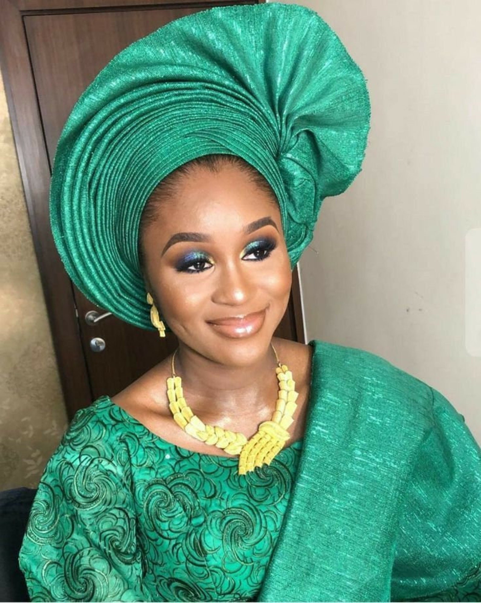Africa Party, Green Nigeria Gele Headtie Hat, Aso-oke Fabric,gele ...