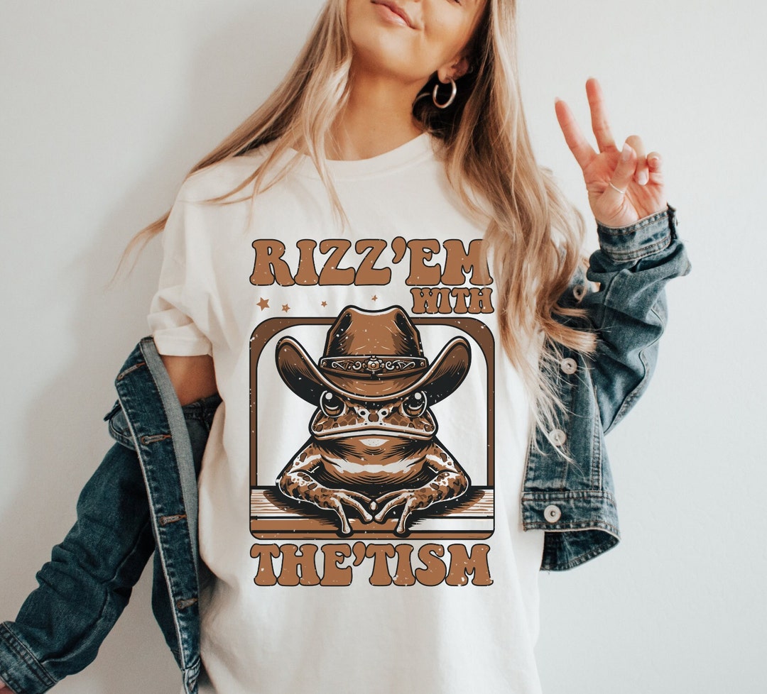 Rizz Em With the Tism Chocolate Frog Funny Autism Shirt Cowboy Frog ...
