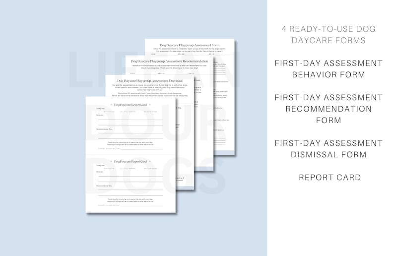 Behavior Assessment 4 Form Dog Daycare Pack Printable Dog Daycare Forms ...