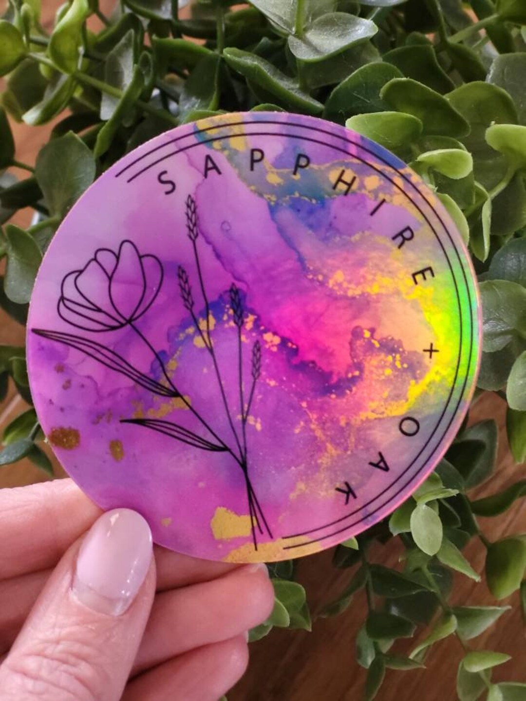 Sapphire and Oak Sticker, Holographic Sticker, Small Business Sticker ...