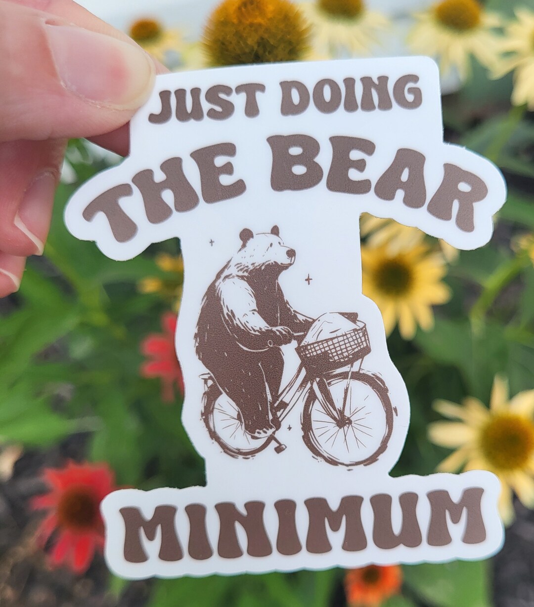 Bike Sticker, Bear Minimum, Bear Riding Bike, Funny Pun Sticker, Unique ...