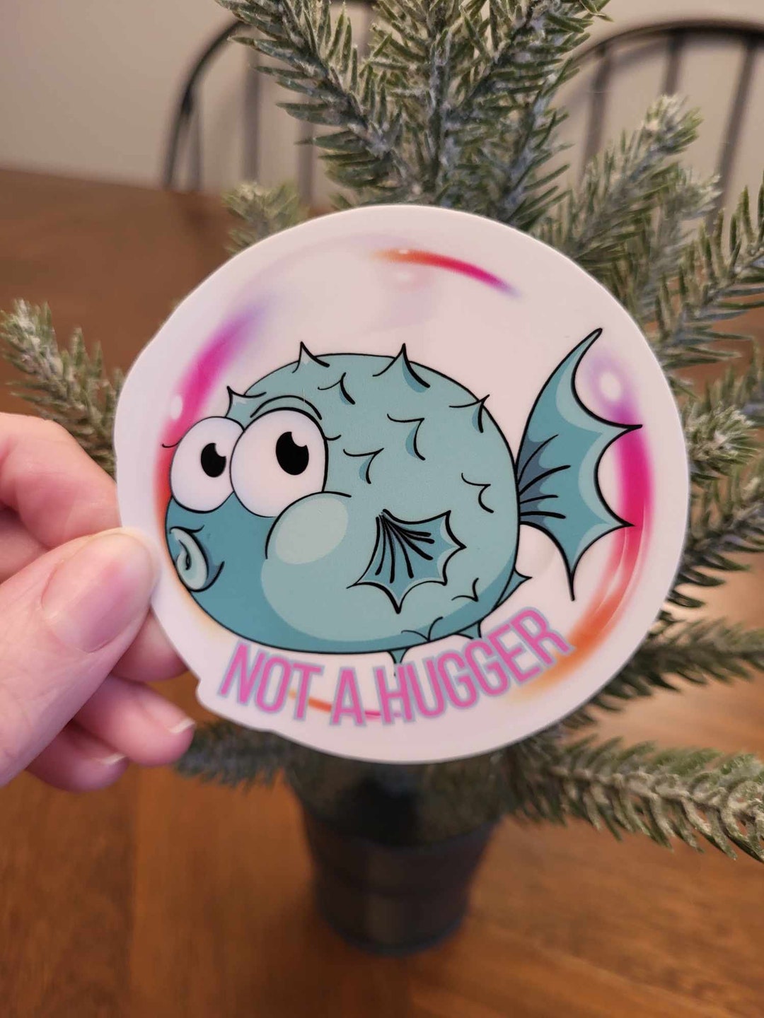 Funny Sticker, Puffer Fish Sticker, No Hugs Sticker, Not a Hugger ...