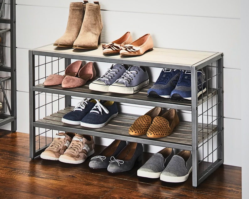 3 Tier Shoe Rack Bench With Shoe Storage Metal Shoe Rack - Etsy