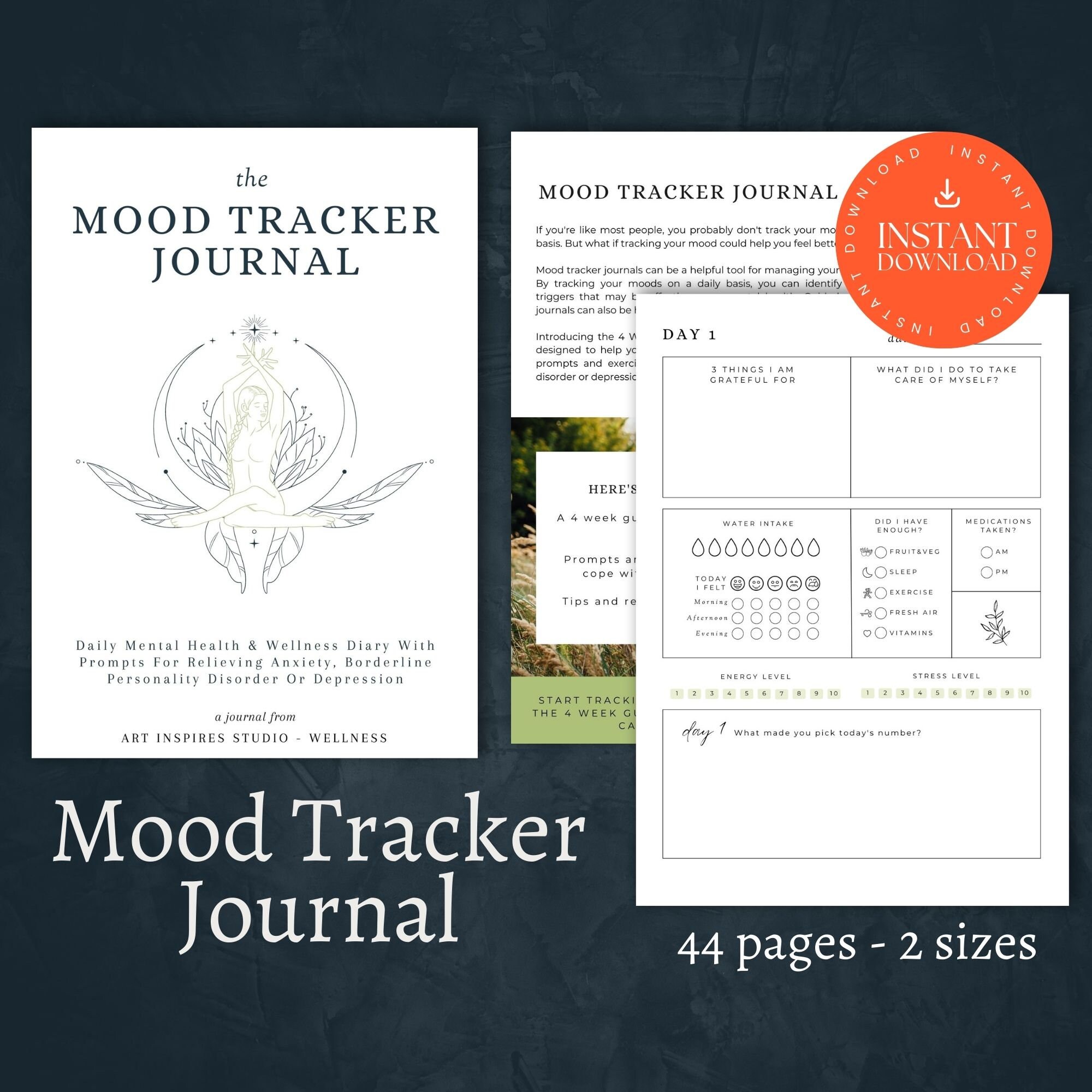 Mood Tracker Journal, INSTANT DOWNLOAD, Self Care Journal, Guided Mood ...