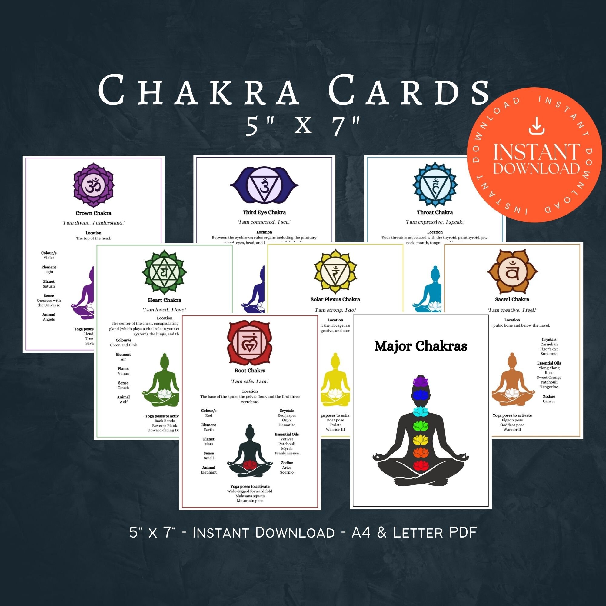 Printable Chakra Cards, DOWNLOAD, Chakra Printable, Printable Information Chakra Cards, Major ...