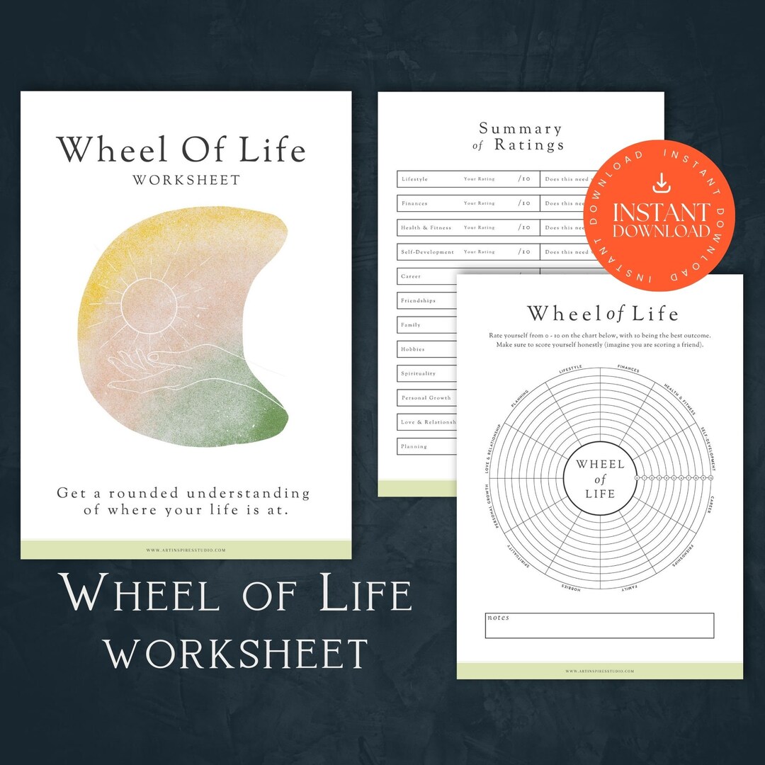 Wheel of Life, INSTANT DOWNLOAD, Self Improvement Worksheet, Life Coach ...