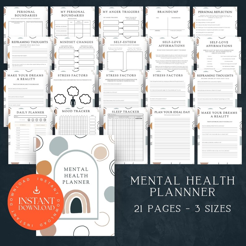 Mental Health Planner, INSTANT DOWNLOAD, Selfcare Journal, Mood Tracker ...