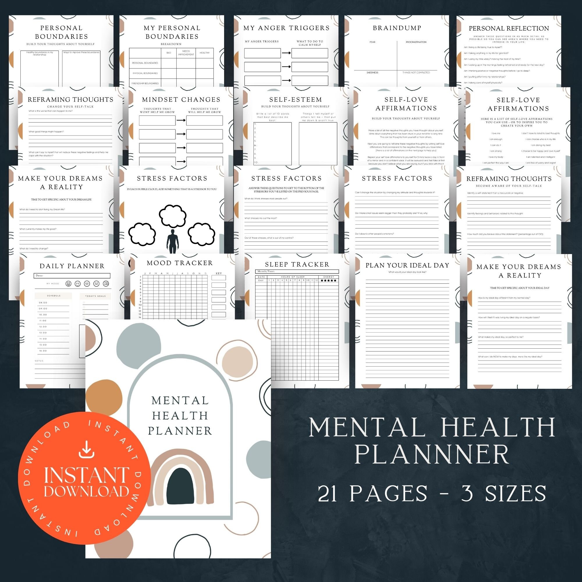 Mental Health Planner, INSTANT DOWNLOAD, Selfcare Journal, Mood Tracker ...