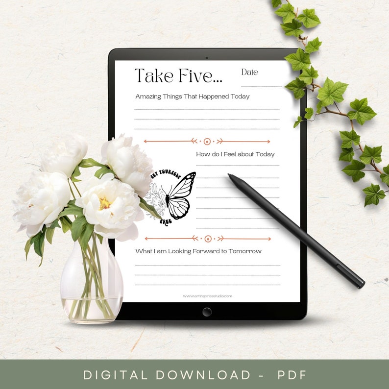 5 Minute Journal, PDF DOWNLOAD, Gratitude Journal, Daily Journal, Self ...