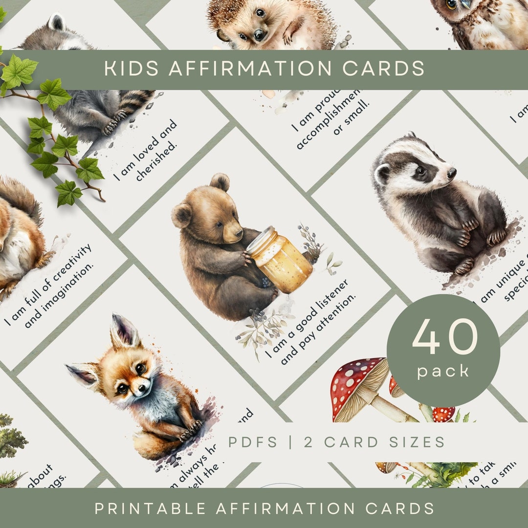 Woodland Childrens Affirmation Cards, Kinder Positivity Messages ...