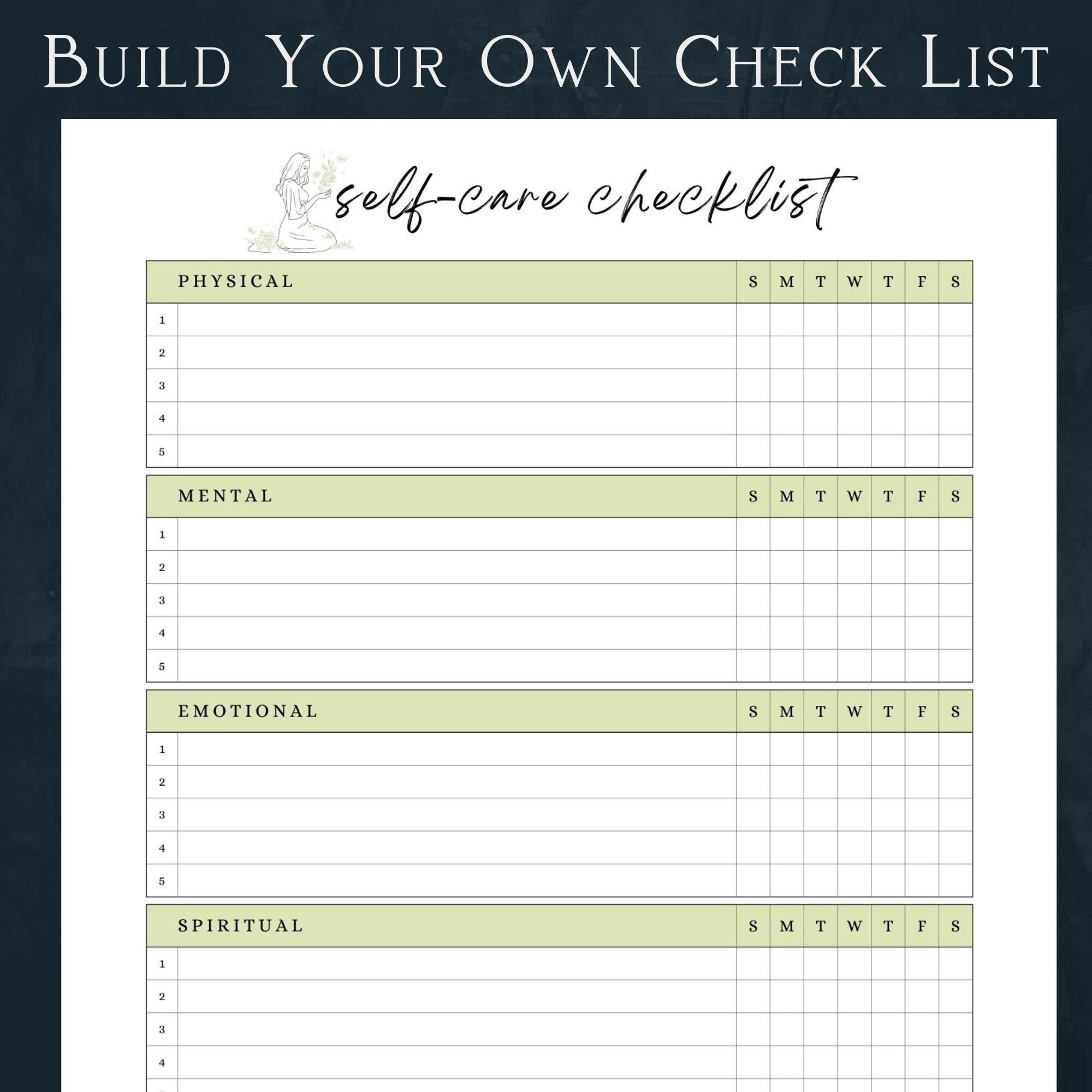 Self Care Check List, INSTANT DOWNLOAD, Printable Self Care ...