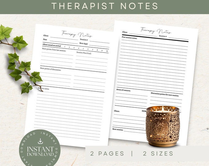Therapist Note Sheets, Therapist Worksheet, Therapist Notes, Digital ...
