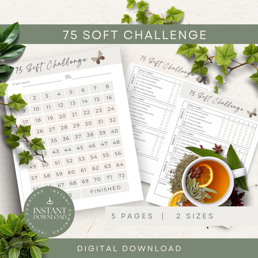 75 Soft Challenge Printable, 75 Day Soft Challenge Printable, Habit ...