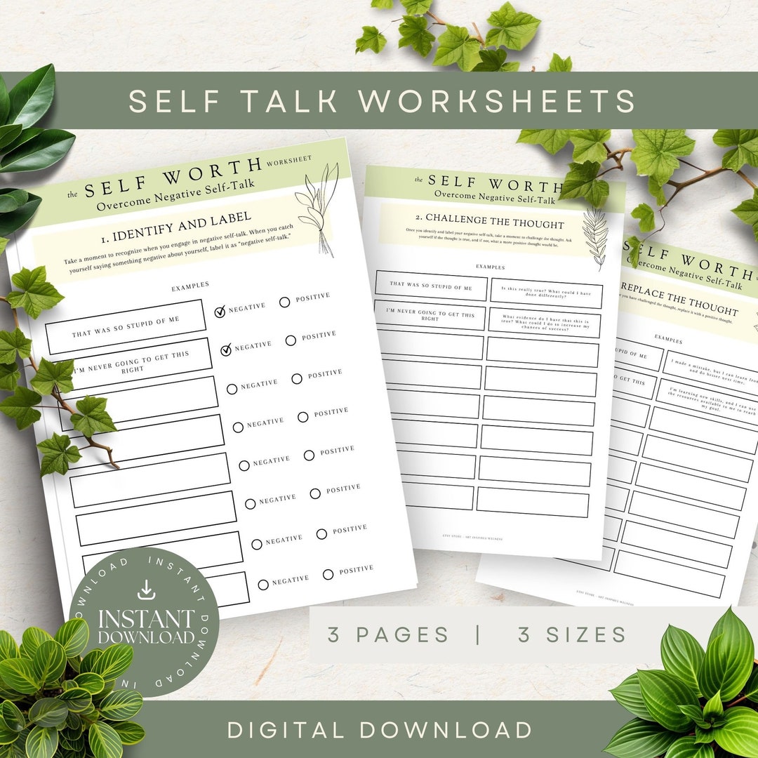 Self Worth Worksheet, Overcome Negative Self Talk, INSTANT DOWNLOAD ...