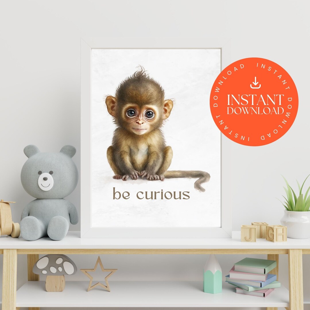 Monkey Mindful Art Kids, INSTANT DOWNLOAD, Positive Affirmation Wall ...