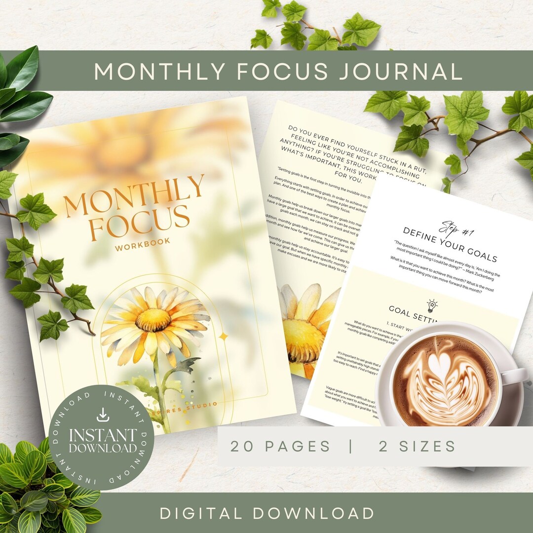 Monthly Focus Workbook, INSTANT DOWNLOAD, Productivity Planner, Goal ...