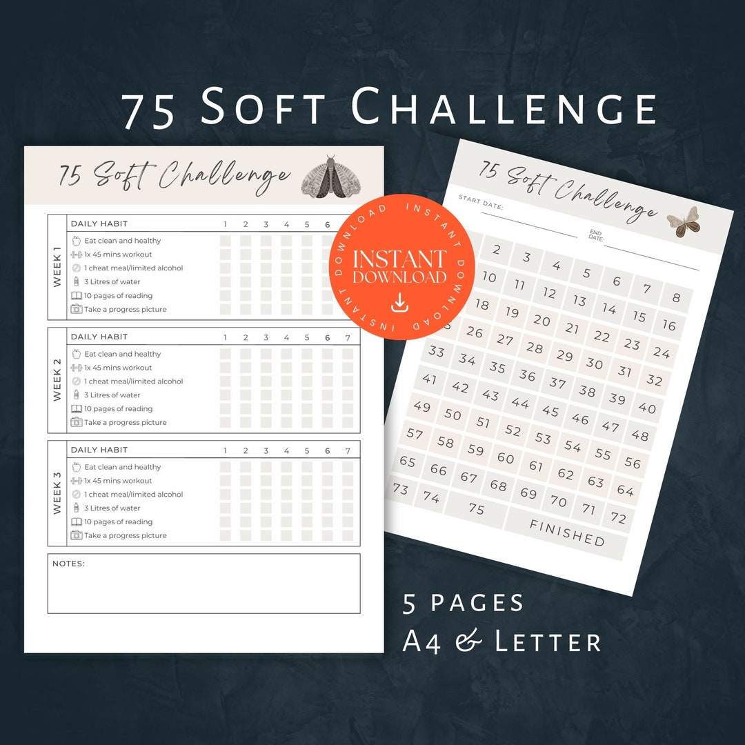 75 Soft Challenge Printable, 75 Day Soft Challenge Printable, Habit ...