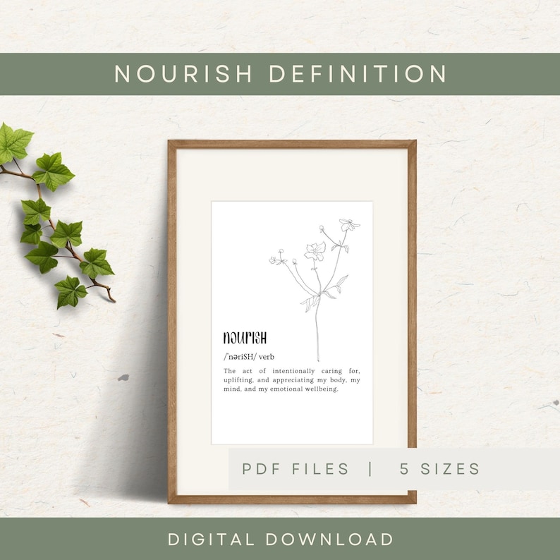 Nourish Definition Print, INSTANT DOWNLOAD, Definition Printable, Self ...