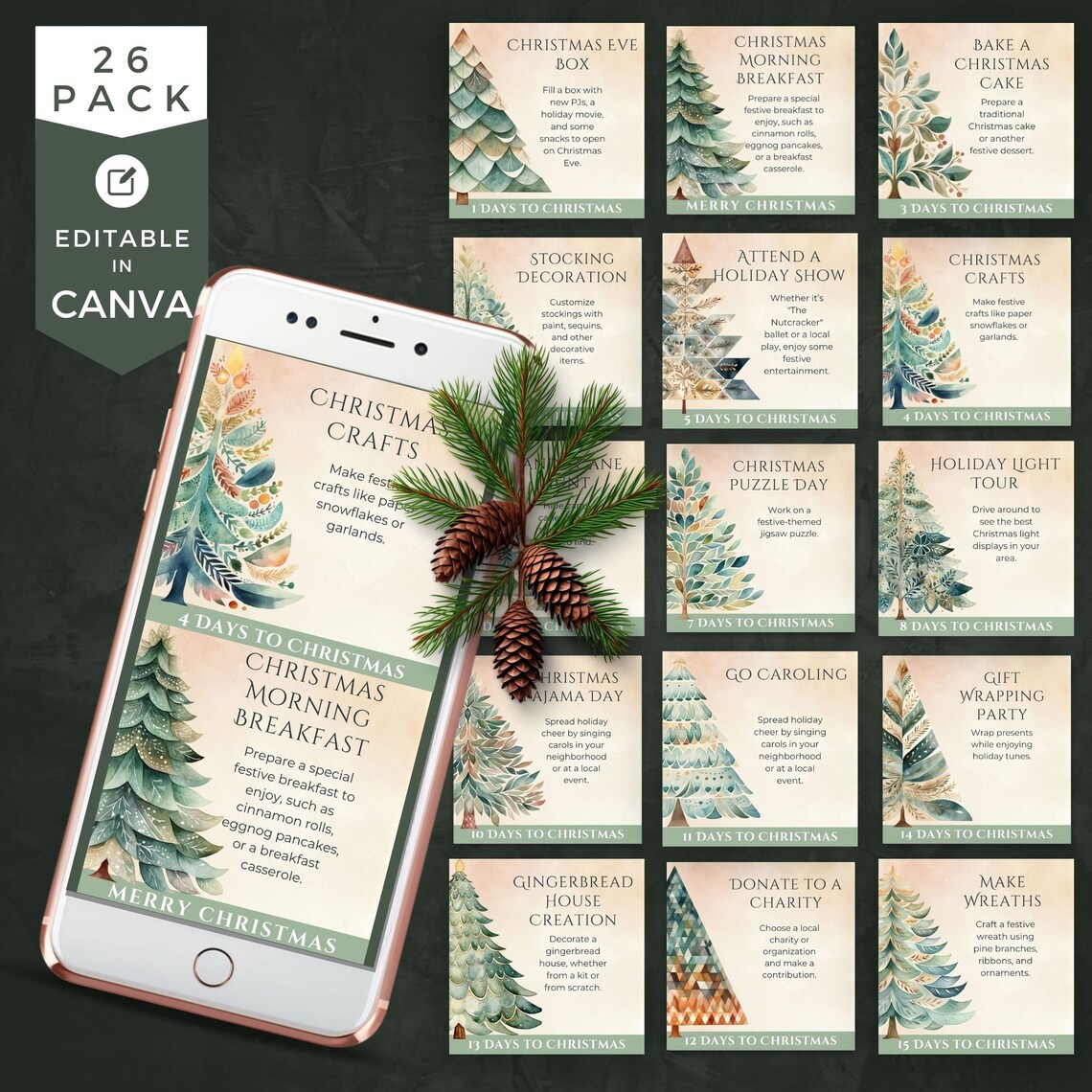 Social Media Templates Christmas, Holiday Instagram Post, Advent ...