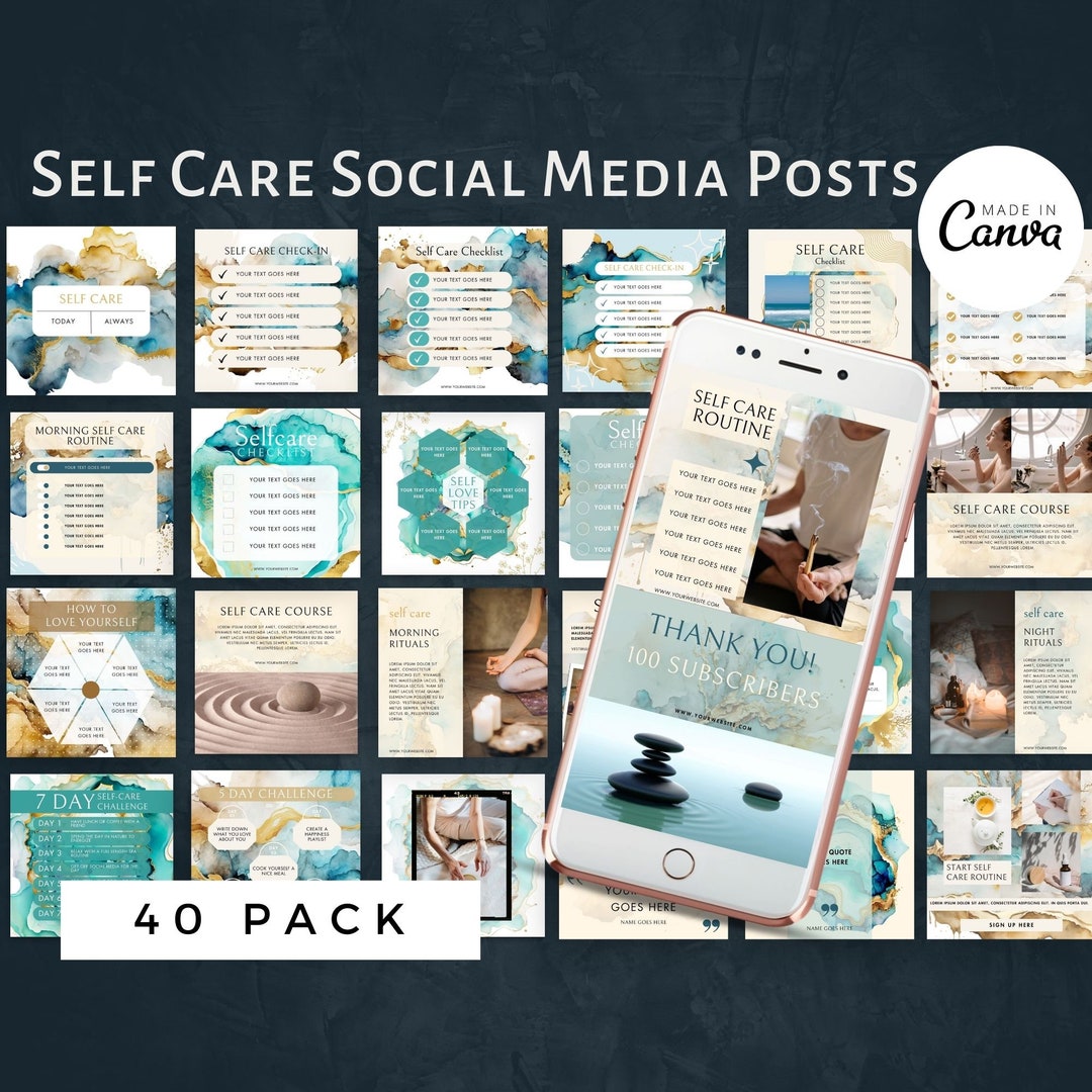 Self Care Social Media Posts INSTANT DOWNLOAD Canva Editable - Etsy