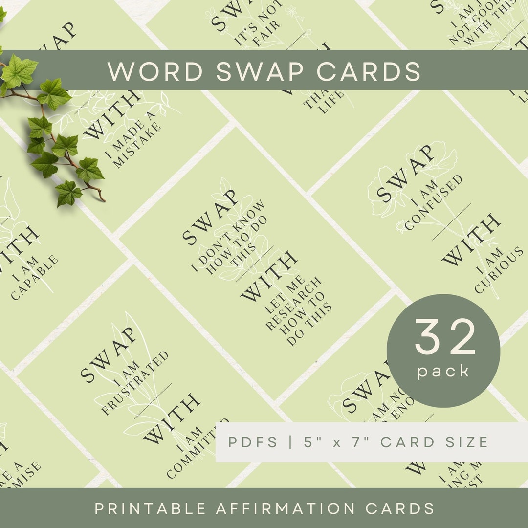 Word Swap Affirmation Cards INSTANT DOWNLOAD, Positive Talk Printables ...