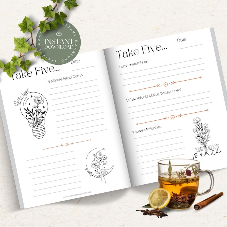 5 Minute Journal, PDF DOWNLOAD, Gratitude Journal, Daily Journal, Self ...