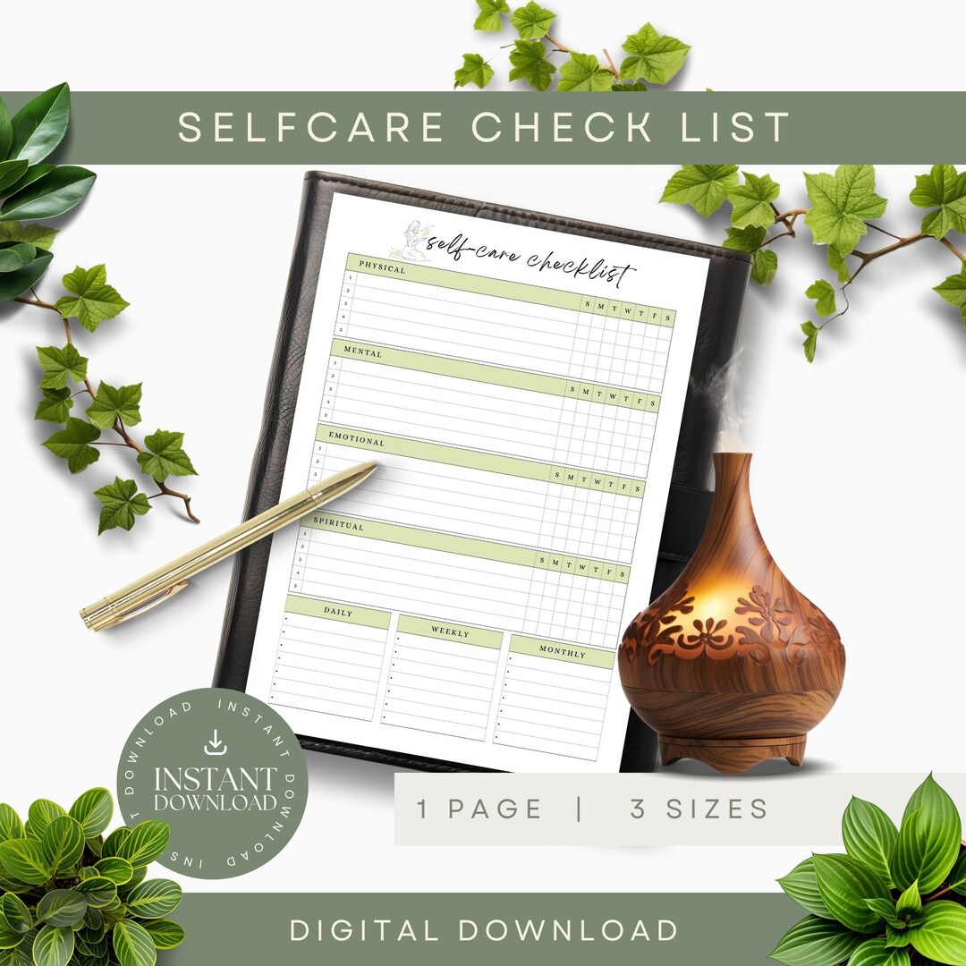 Self Care Check List, INSTANT DOWNLOAD, Printable Self Care ...