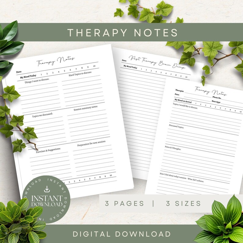 Therapy Notes Printable, Printable Therapist Notes, Mental Health ...