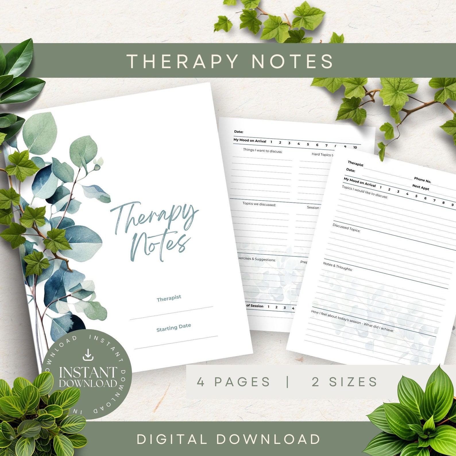 Therapy Notes Printable, Printable Therapist Notes, Mental Health ...