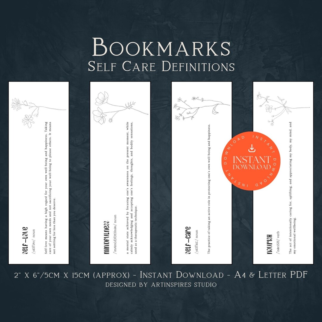 Self Care Printable Bookmarks, INSTANT DOWNLOAD, Printable Book Gift ...