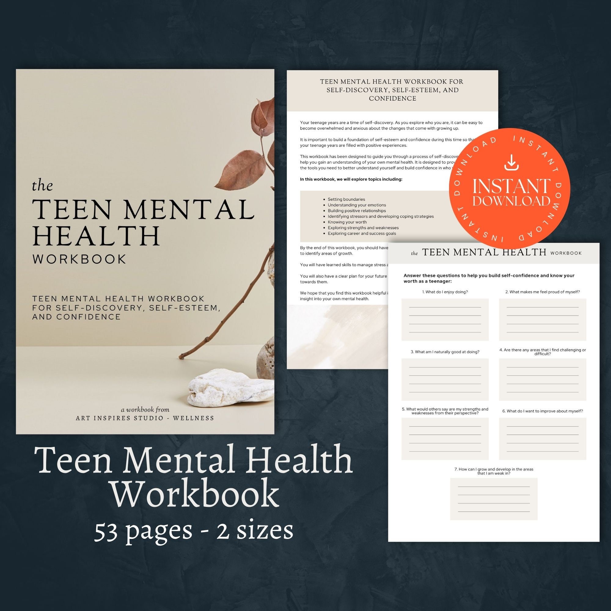 Teen Mental Health Workbook, INSTANT DOWNLOAD, Journal Prompts for ...