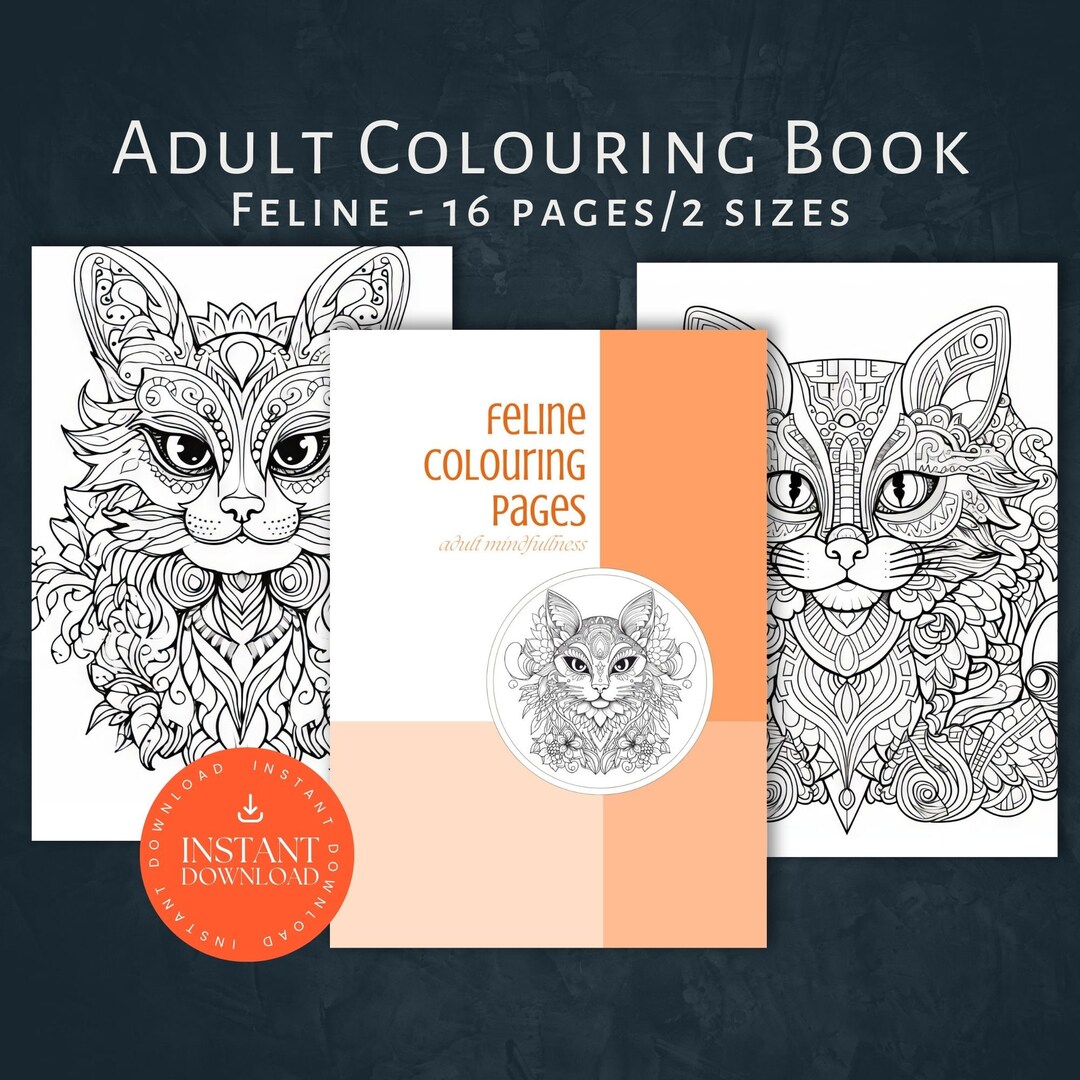 Feline Adult Colouring Book, INSTANT DOWNLOAD, Printable Coloring Page ...