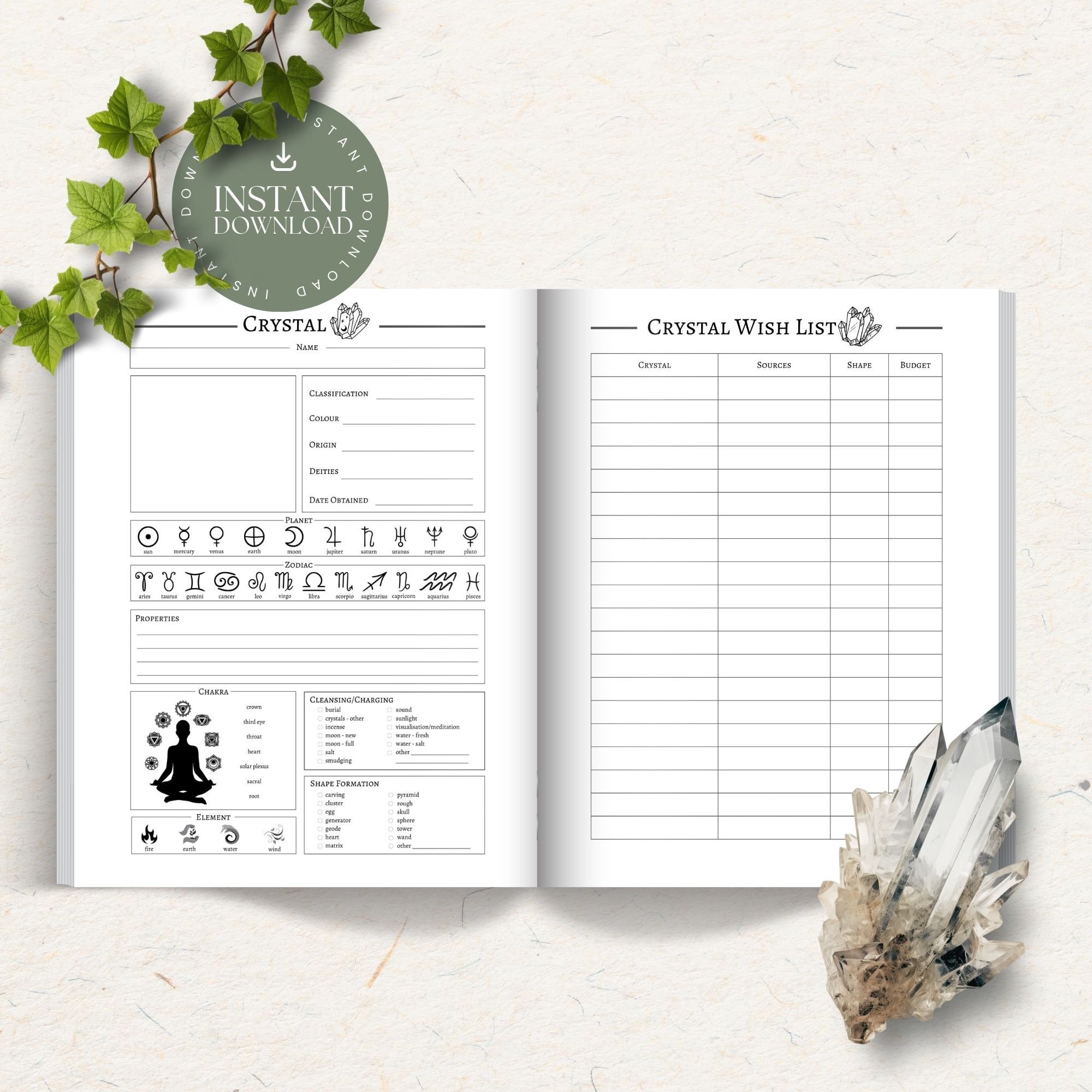 Crystal Journal Printable, INSTANT DOWNLOAD, Crystal Worksheet, Crystal ...