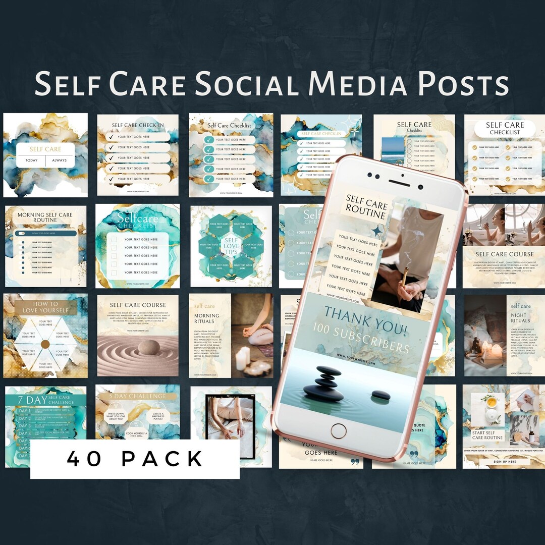 Self Care Social Media Posts, INSTANT DOWNLOAD, Canva Editable ...