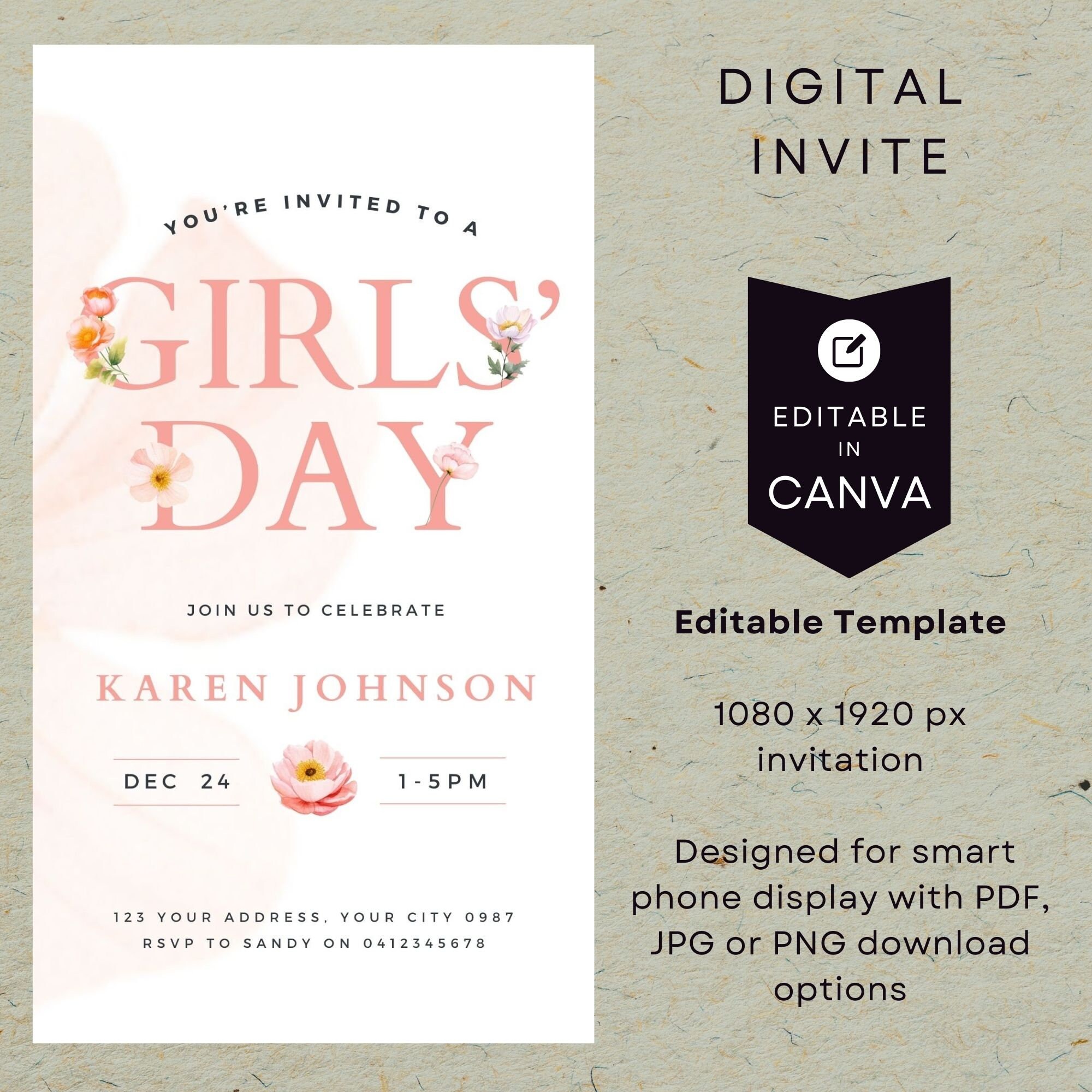 Girls Day Out Invite Template, Bachelorette Ladies Day Digital ...