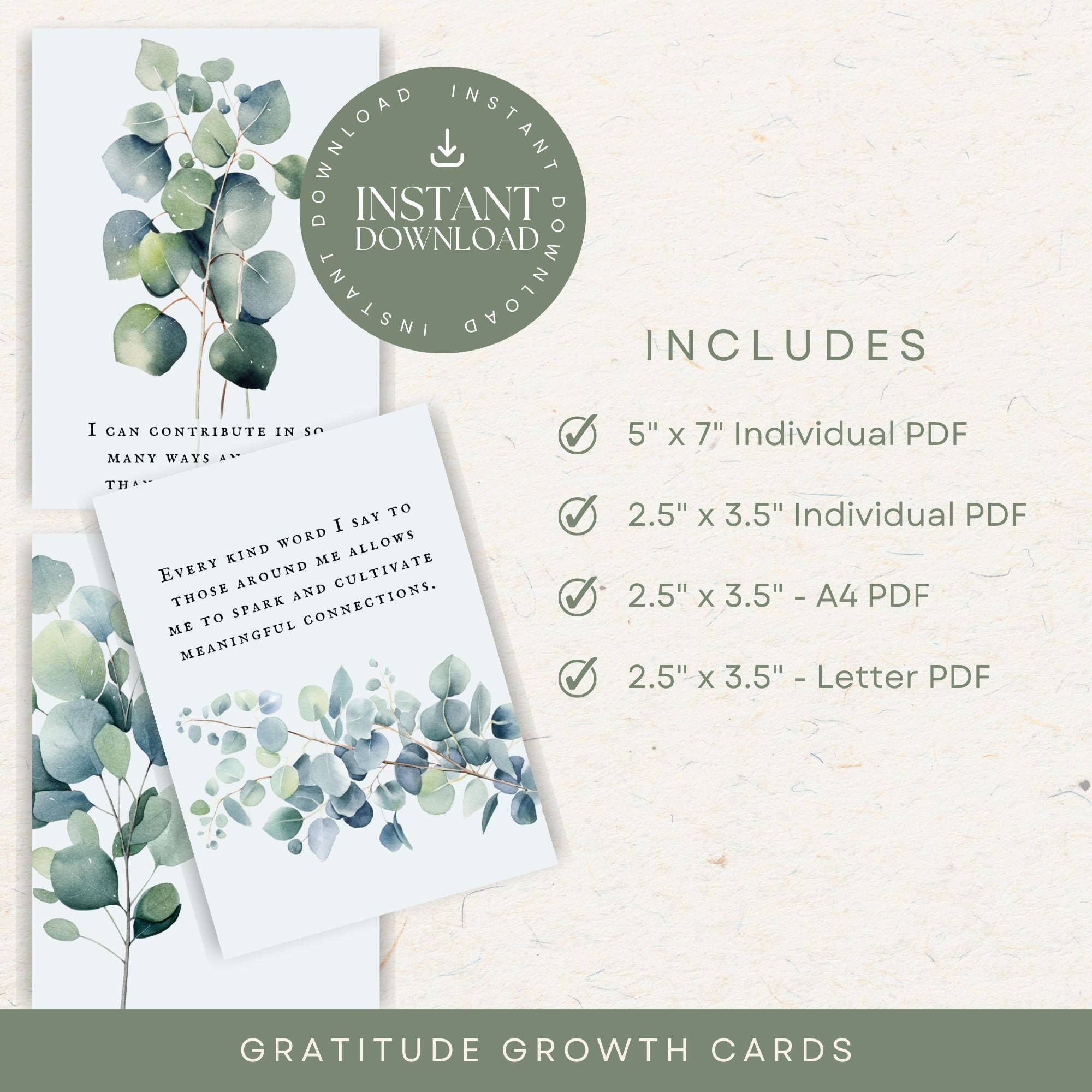 Gratitude Affirmation Cards, INSTANT DOWNLOAD, Mindful Mental Health ...