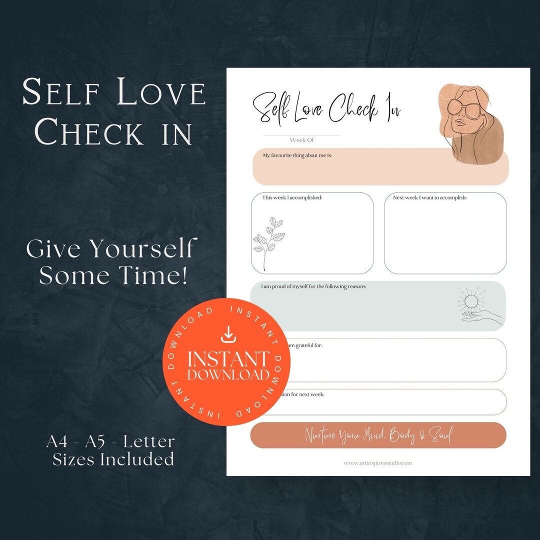 Self Love Check In, INSTANT DOWNLOAD, Self Care Journal, Journal ...