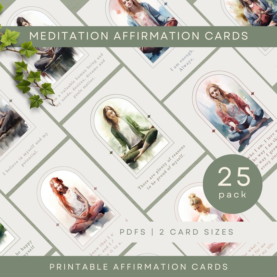 Self Love Cards for Women, Printable Positive Meditation Cards, Mindful ...