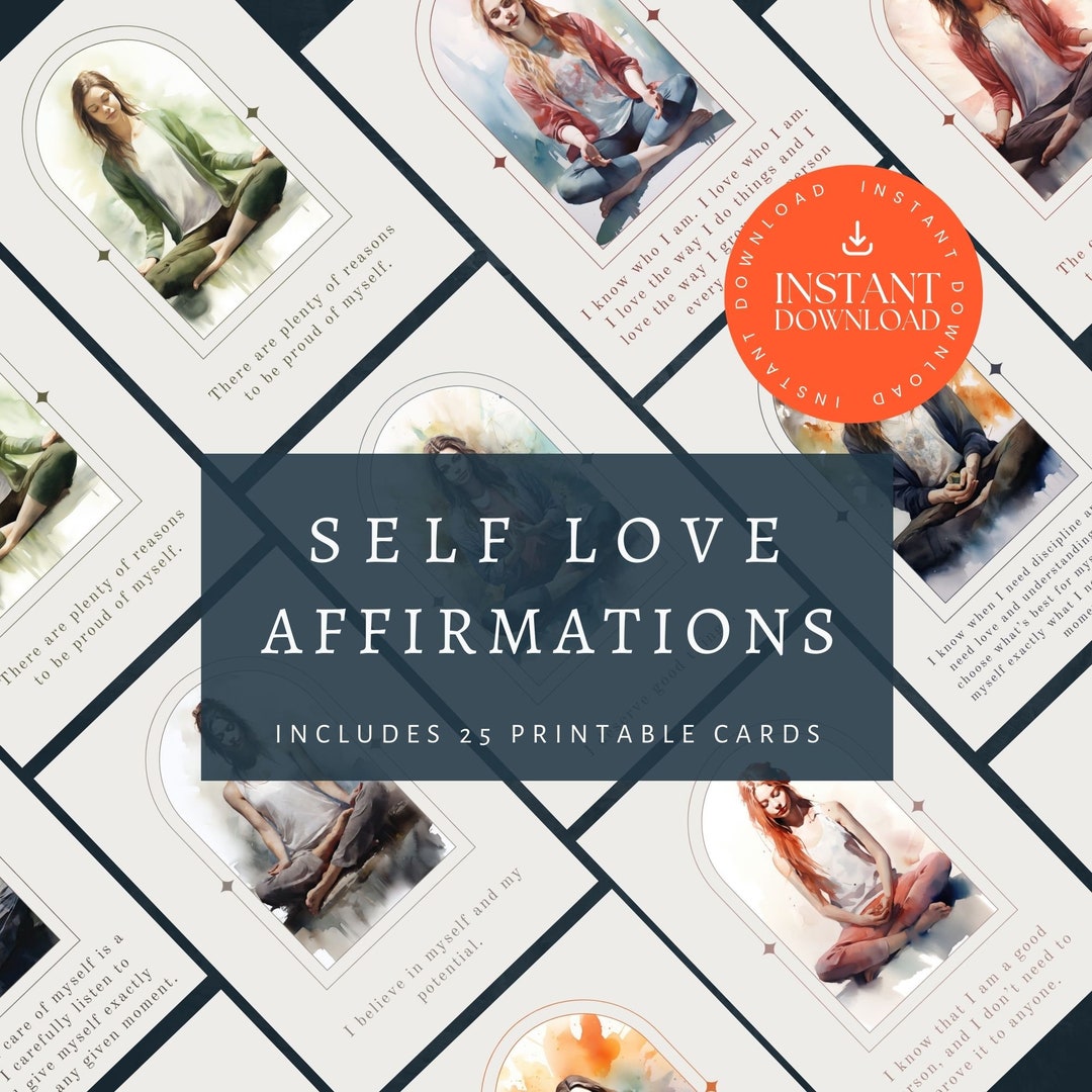 Self Love Cards for Women, Printable Positive Meditation Cards, Mindful ...